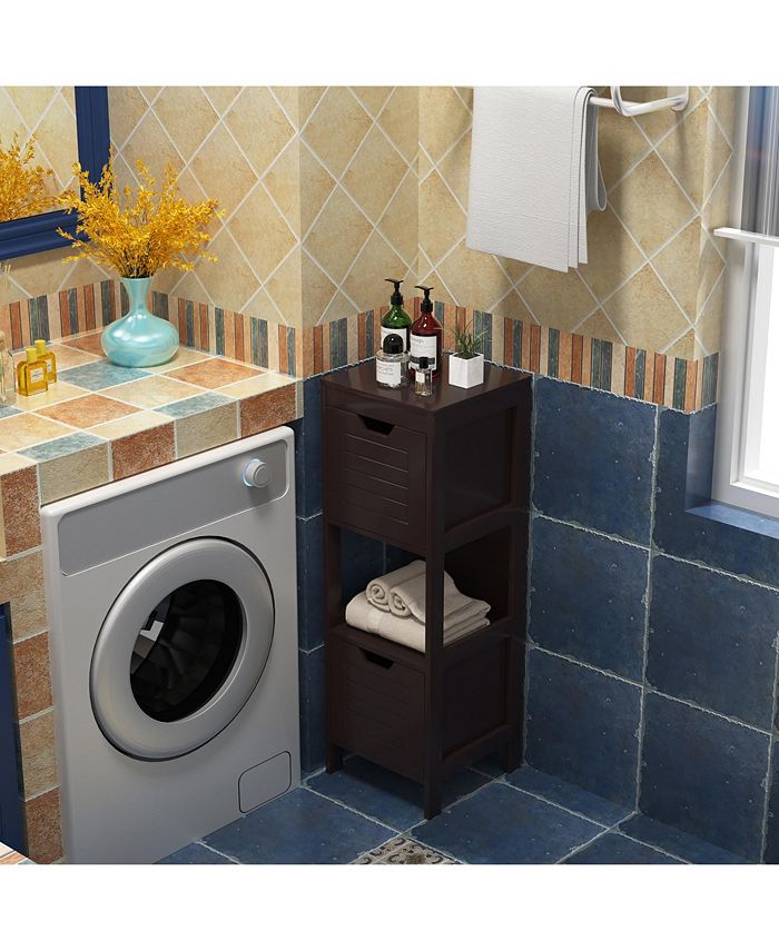 Costway Bathroom Wooden Floor Cabinet Multifunction Storage Rack Stand ...