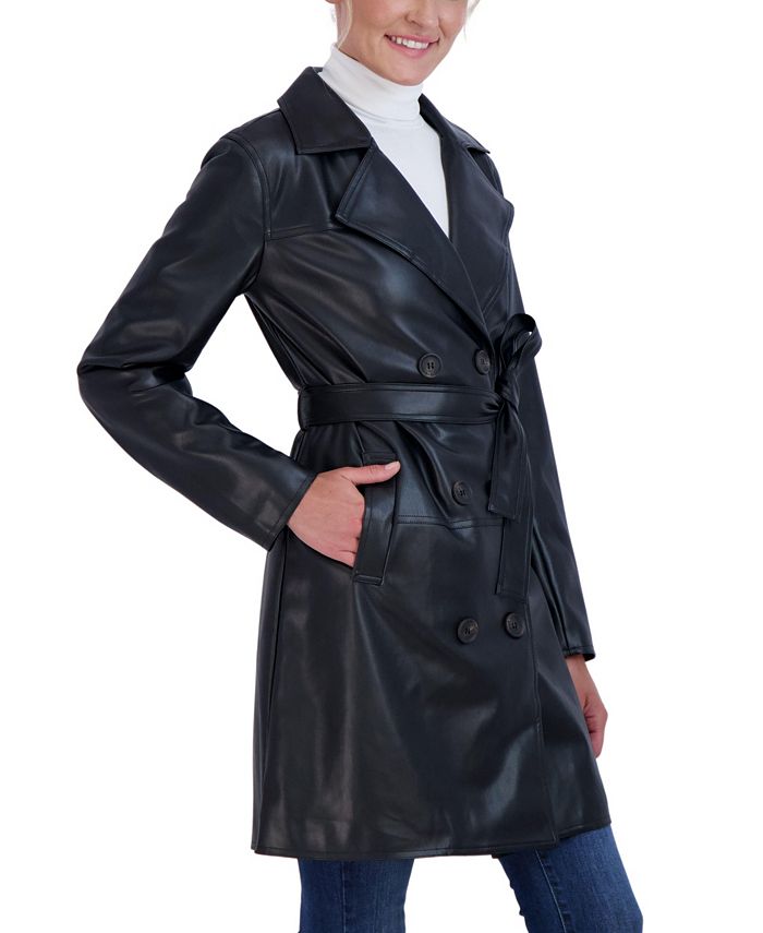 Sebby Collection Women's Faux Leather Trench Coat - Macy's