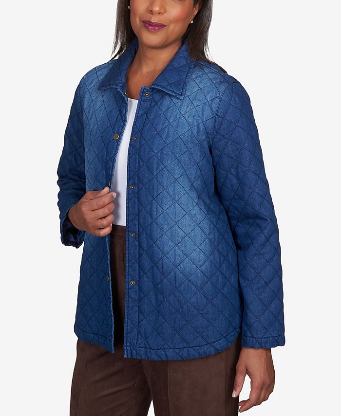 Alfred Dunner Women's Autumn Weekend Denim Quilt Button Up Jacket - Macy's