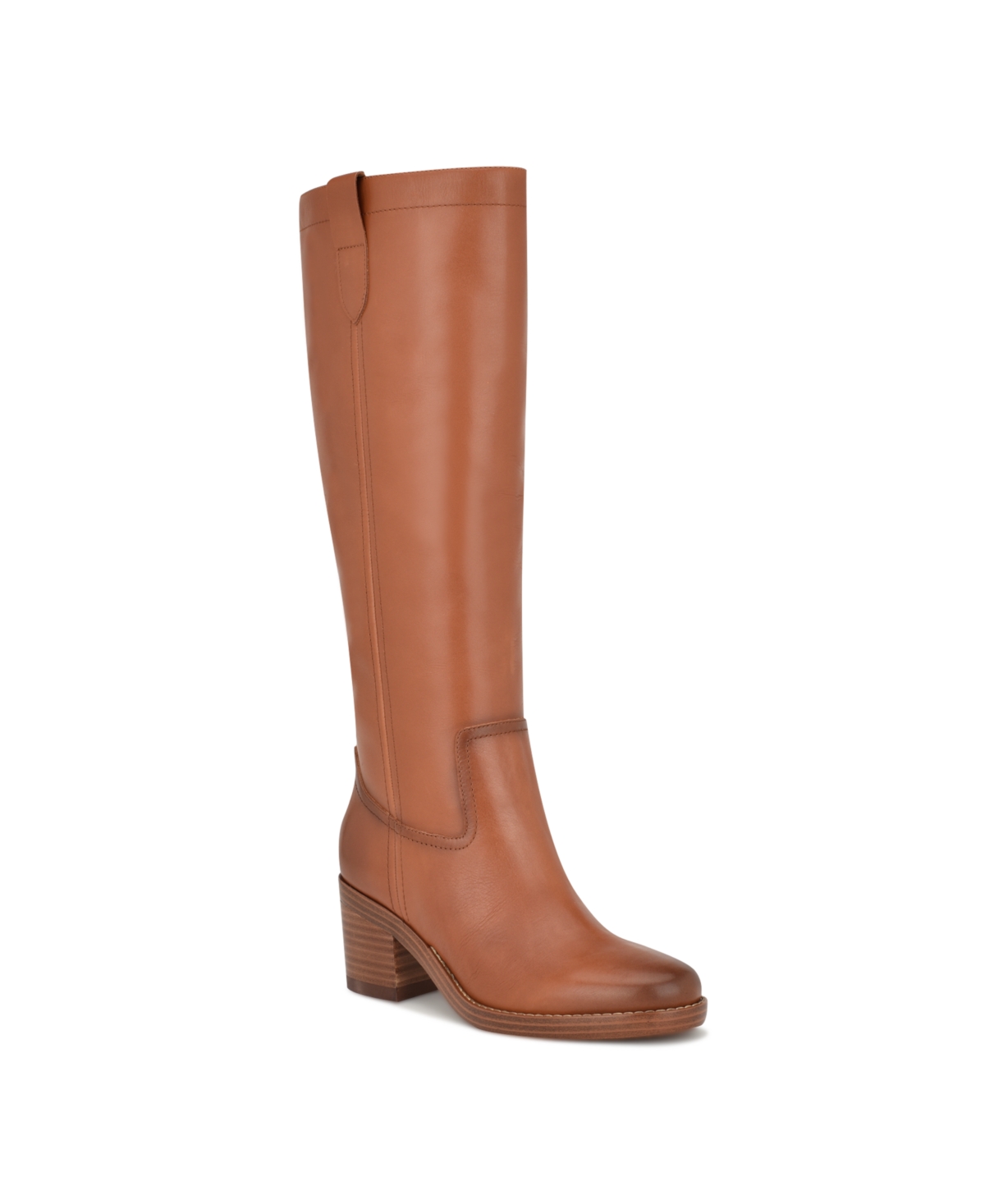 Nine West Womens Hecee Tall Block Heel Boots - Cognac Leather