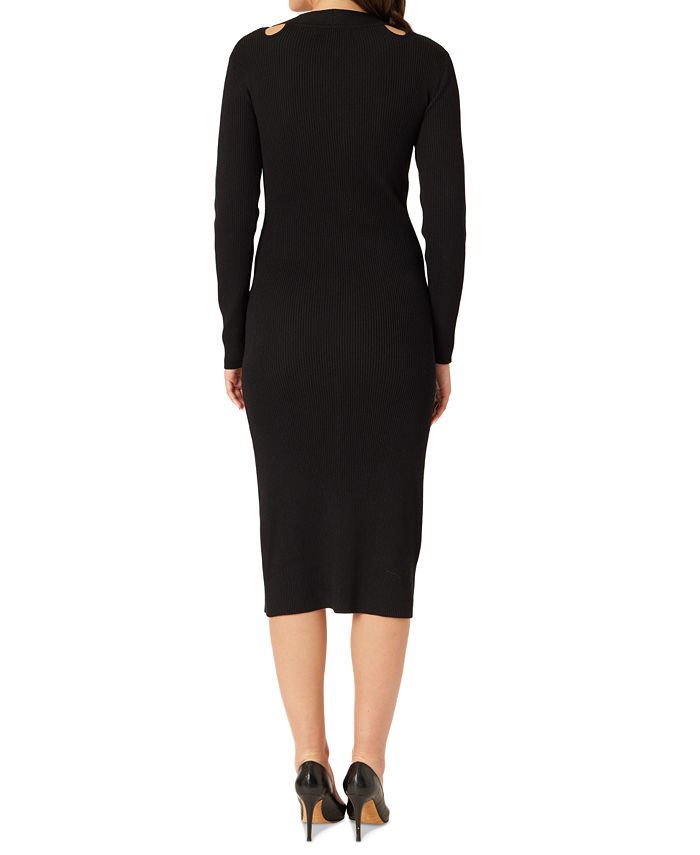 ADRIENNE LANDAU Women's Twisted Ribbed Knit Long-Sleeve Sweater Dress ...