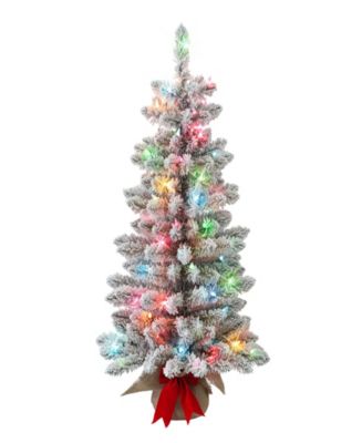 Puleo 3' Pre-Lit Flocked Artificial Fraser Fir Tree - Macy's