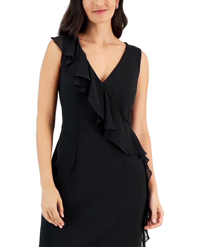 Connected Women's Cascade-Ruffle Trim Scuba Crepe Dress - Macy's