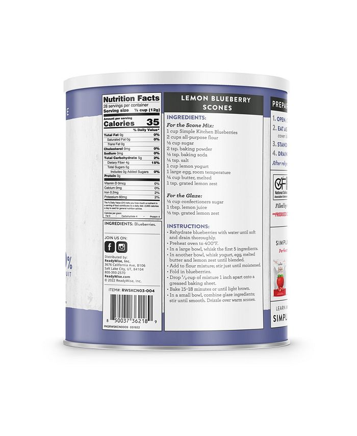 ReadyWise Simple Kitchen Freeze-Dried Whole Blueberries - 28 Serving ...