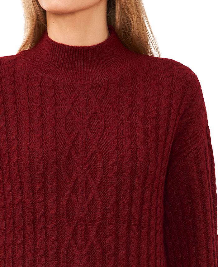 CeCe Women's Cable-Knit Mock Neck Bishop Sleeve Sweater - Macy's