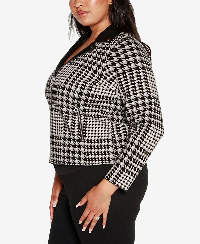 Belldini Black Label Plus Size Houndstooth Motorcycle Sweater Jacket ...