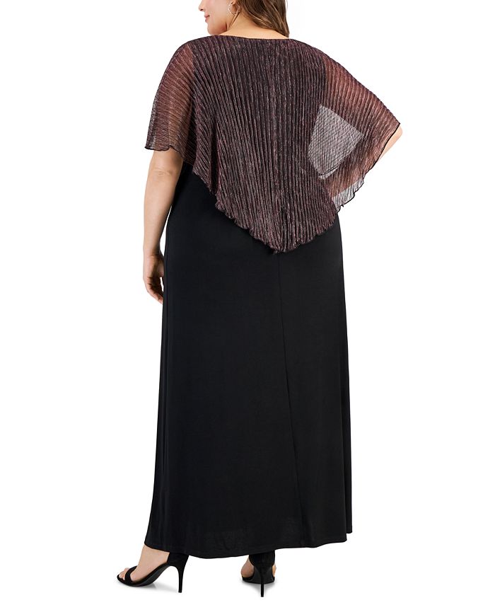 Connected Plus Size Pleated Cape-Overlay Maxi Dress - Macy's