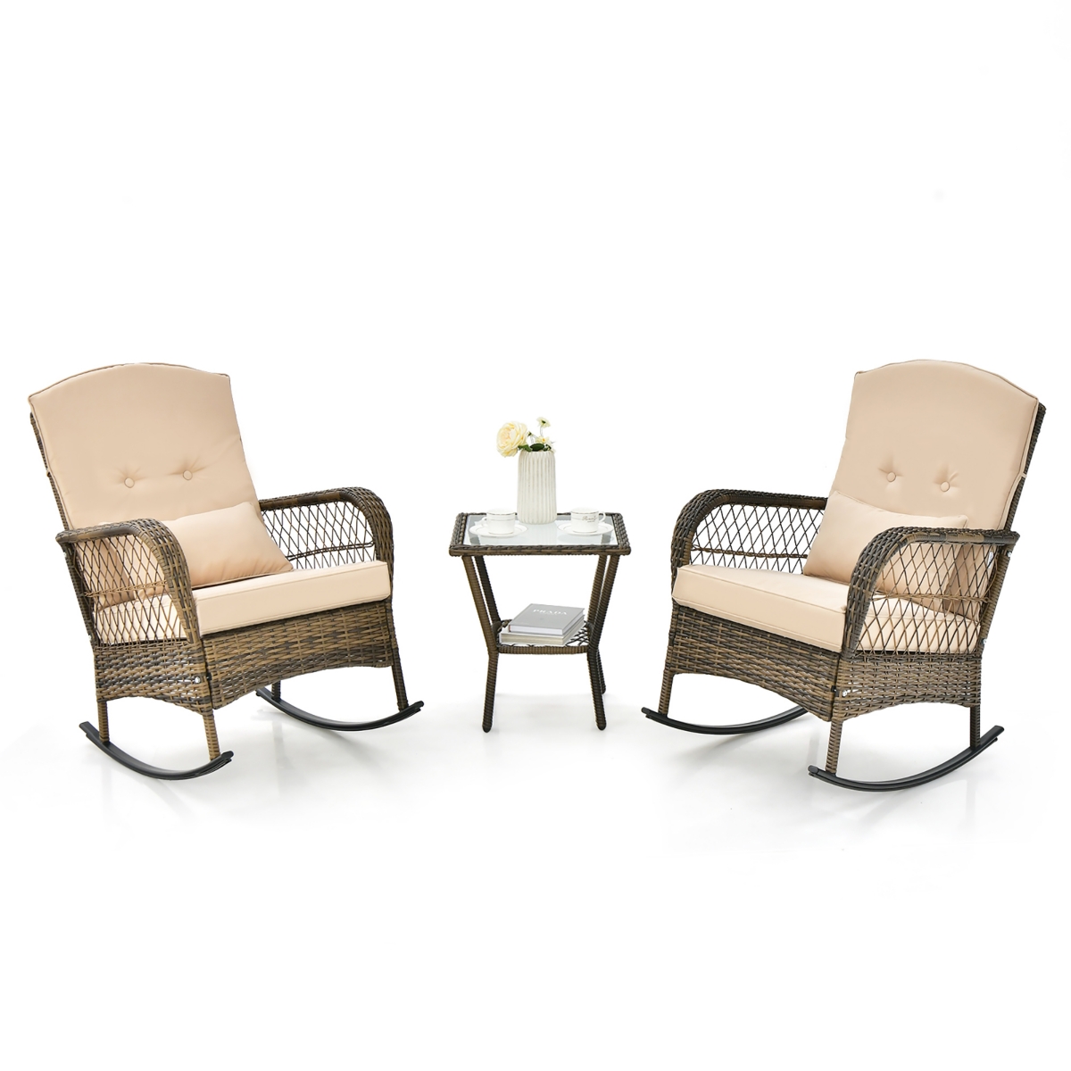 Click here for Costway Patio 3PCS Rocking Wicker Bistro Set 2 Roc... prices