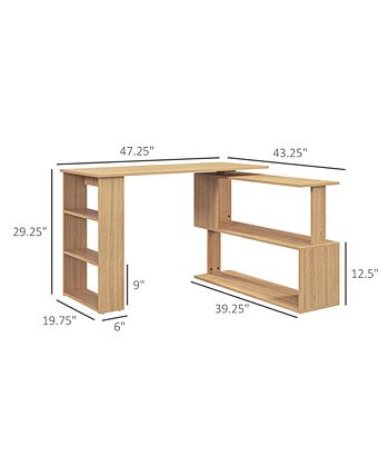 HOMCOM L Shaped Corner Desk, 360 Degree Rotating Home Office Desk with ...