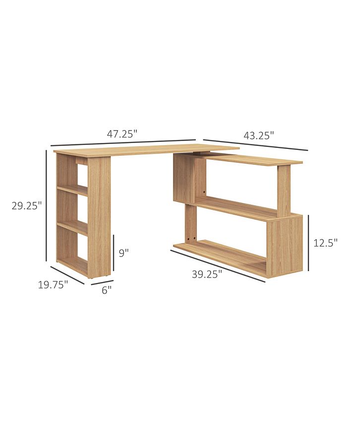 HOMCOM L Shaped Corner Desk, 360 Degree Rotating Home Office Desk with ...