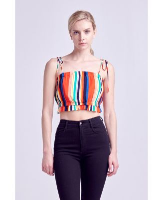 English Factory Women's Rainbow Stripe Top with Tie - Macy's