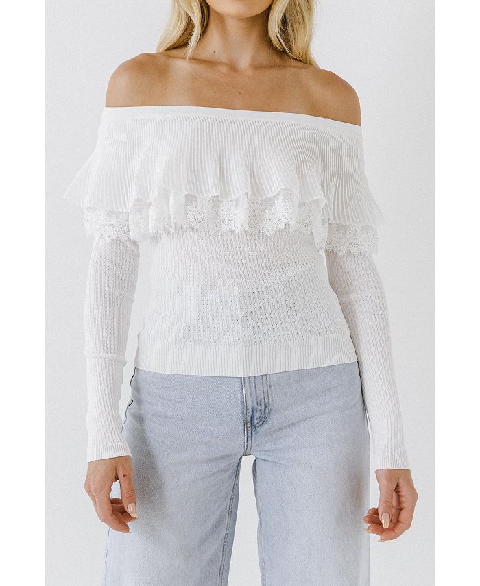 English Factory Women's Lace Ruffle Off-The-Shoulder Top - Macy's