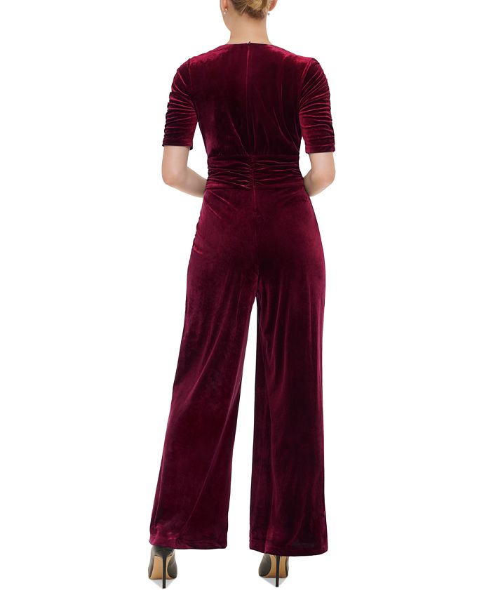 Vince Camuto Petite V-Neck Twist-Detail Velvet Jumpsuit - Macy's