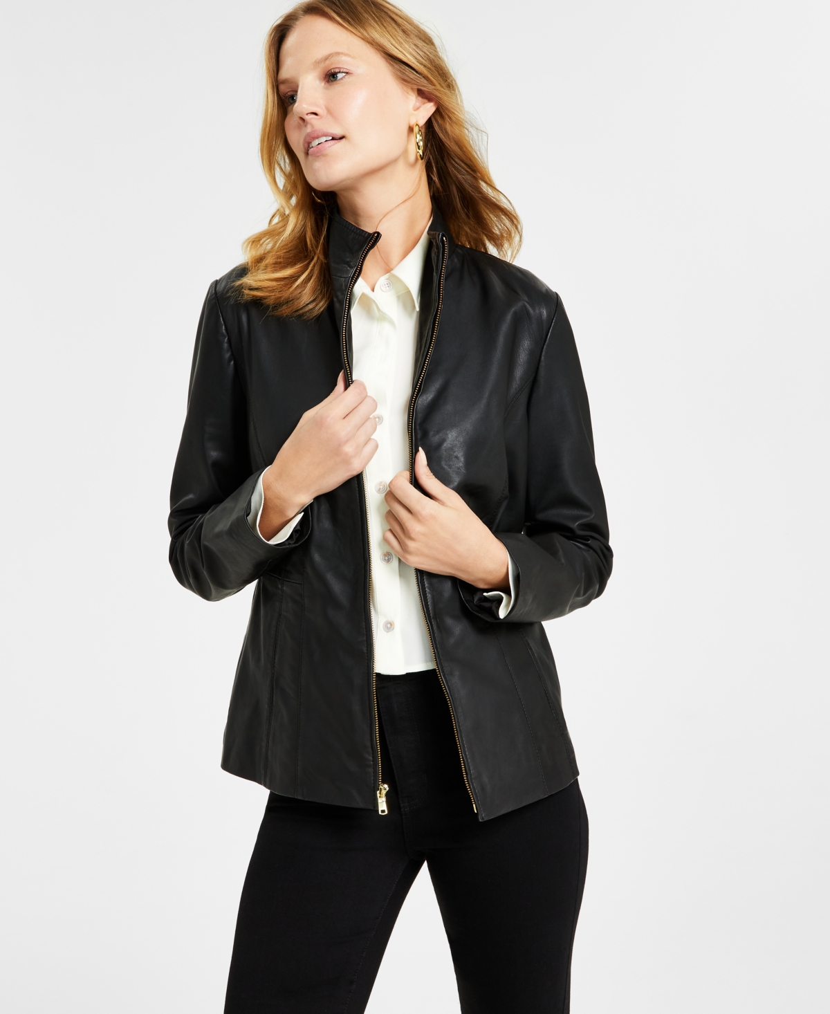 Click here for Cole Haan Womens Leather Coat - Black prices