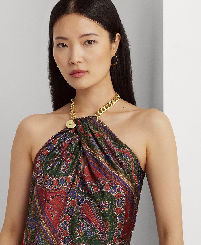 Lauren Ralph Lauren Women's Plaid & Paisley Charmeuse Halter Dress - Macy's