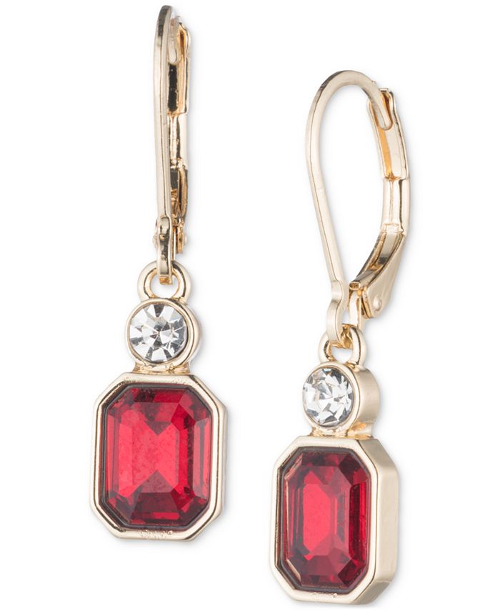 Anne Klein Gold-Tone Stone & Crystal Leverback Drop Earrings - Macy's