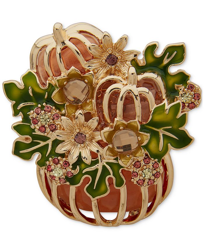 Anne Klein Women's Boxed Gold-Tone Crystal Fall Pumpkin Pin - Macy's