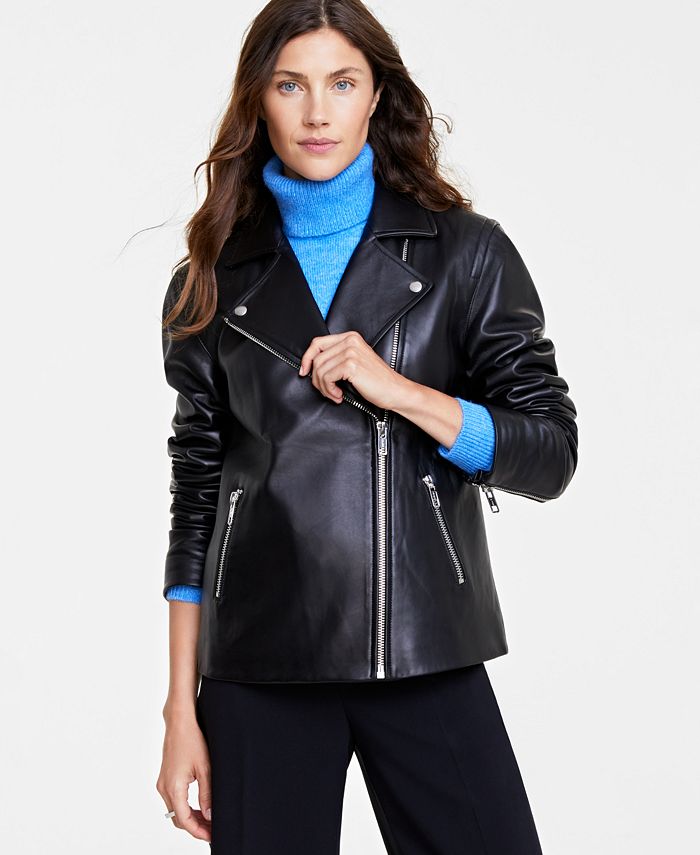 On 34th Women's Leather Moto Jacket, Created for Macy's - Macy's