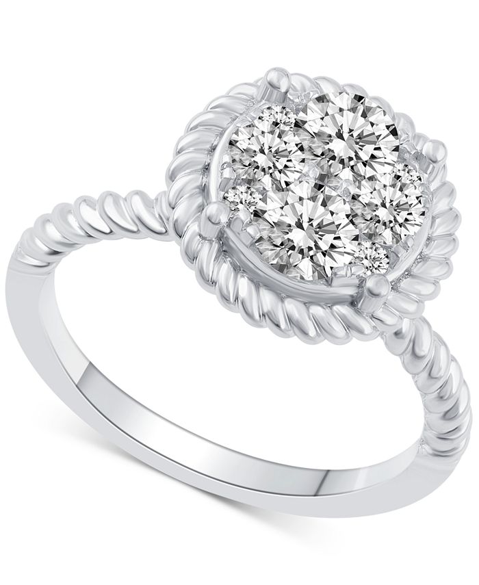 Macy's Diamond Cluster Rope-Frame Engagement Ring (1 ct. t.w.) in 14k ...