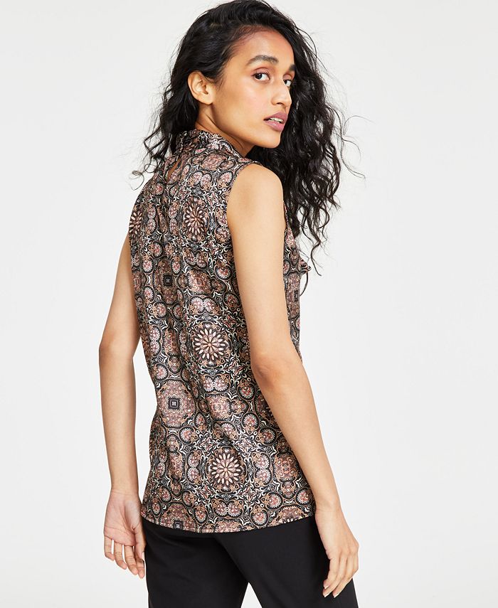 Tahari ASL Women's Printed Tie-Neck Sleeveless Top - Macy's