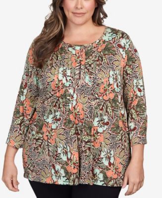 Ruby Rd. Plus Size Flowy Stretch Hibiscus Palms Tunic Top - Macy's