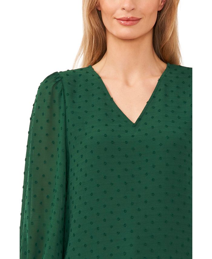 CeCe Women's Long Sleeve V-neck Clip Dot Blouse - Macy's