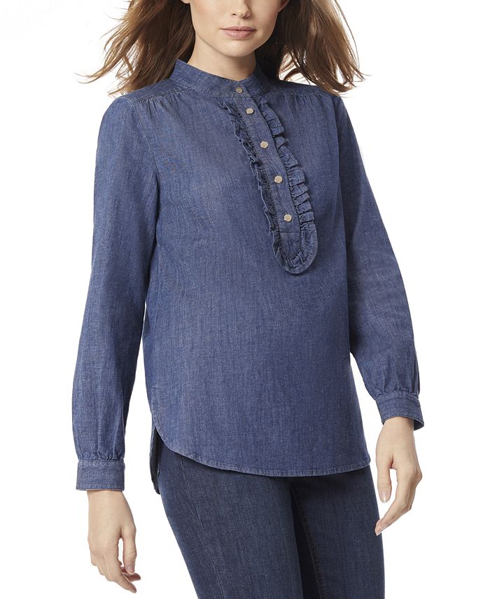 Jones New York Women's Ruffled-Placket Pleated-Yoke Top - Macy's