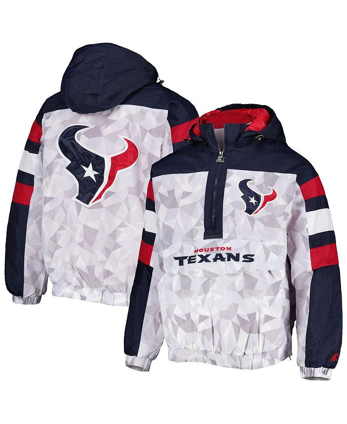 Starter Men's White, Navy Houston Texans Thursday Night Gridiron Raglan Half-Zip Hooded Jacket ...