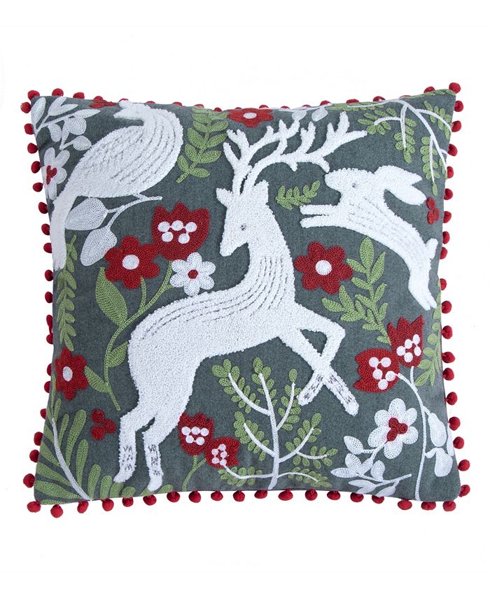 Levtex Bretton Woods Green Embroidered Pom Pom Trim Decorative Pillow ...