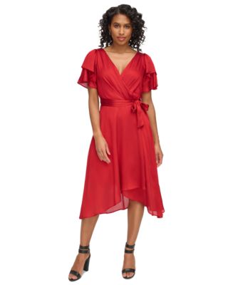 DKNY Women's Shimmer Side-Tie Flutter-Sleeve Dress - Macy's