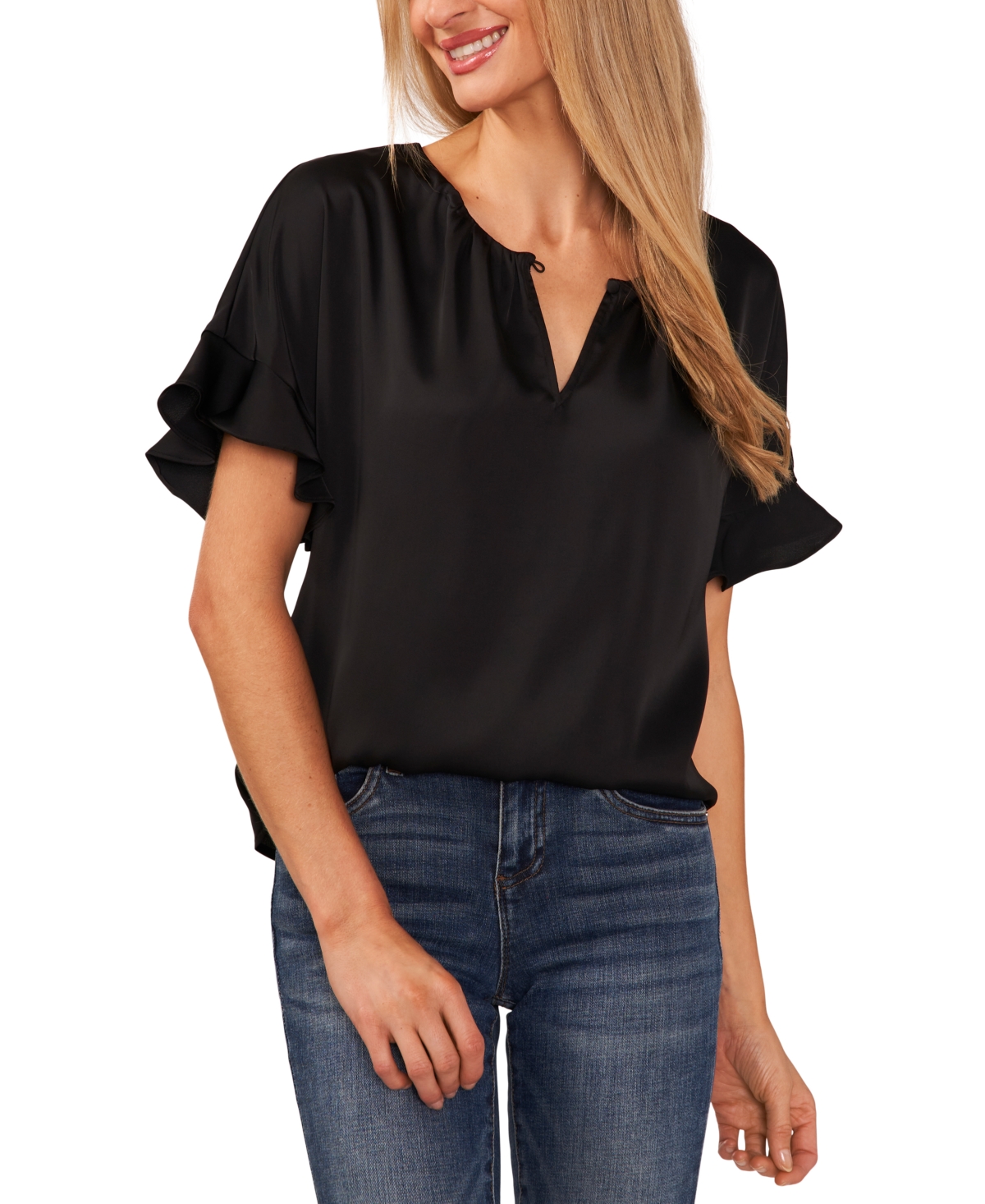 Click here for CeCe Womens Short-Sleeve Flutter Blouse - Rich Bla... prices