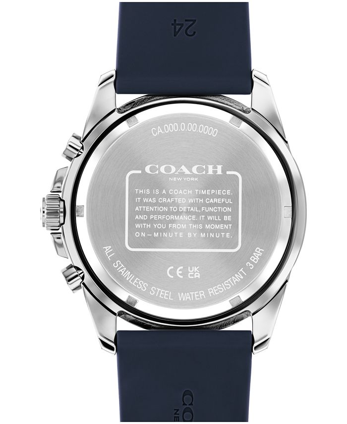 COACH Men's Kent Navy Silicone Strap Watch 44mm - Macy's