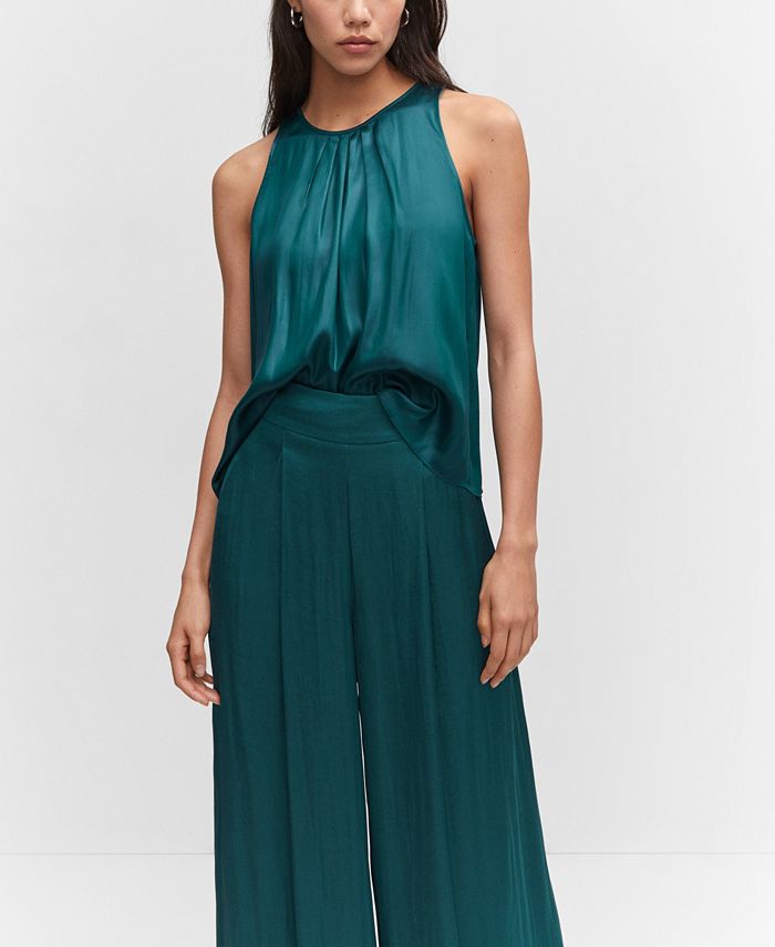 MANGO Women's Satin Wide Leg Trousers - Macy's