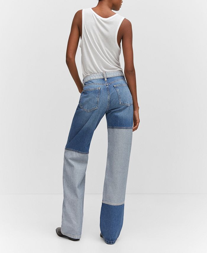 MANGO Women's Wide Leg Patchwork Jeans - Macy's