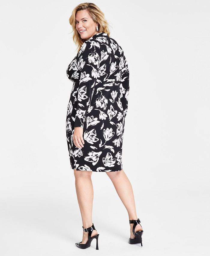 I N C International Concepts Plus Size Floral Print Twist Front Dress