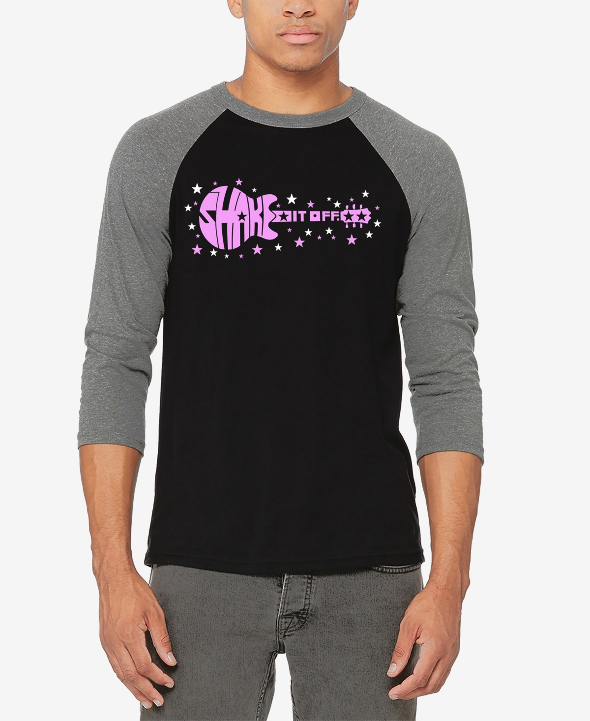 Click here for La Pop Art Mens Shake it Off Raglan Baseball Word... prices