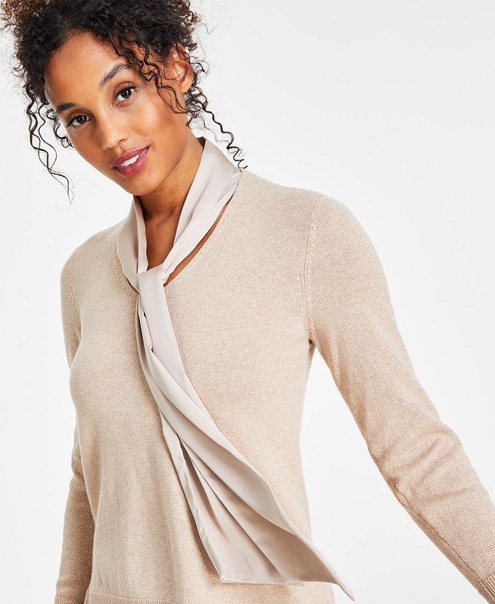 Anne Klein Women's Tie-Neck Layered-Look Sweater, Created For Macy's ...