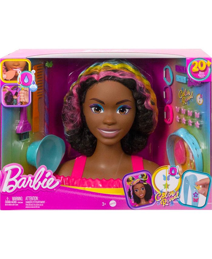 Barbie Deluxe Styling Head, Barbie Totally Hair, Curly Brown Rainbow ...