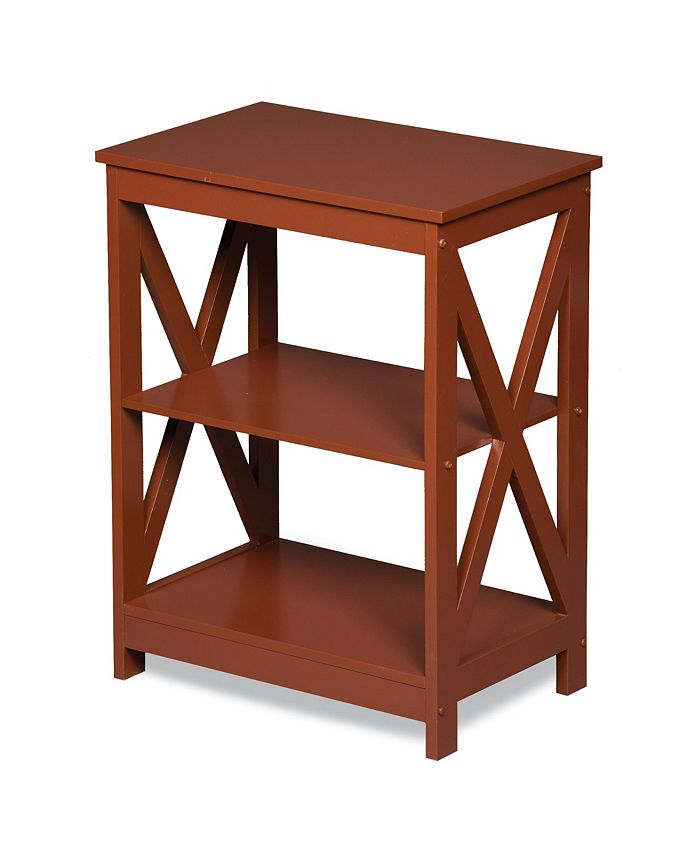 Collections Etc Wooden Rich Walnut Side Table with 2 Storage Shelves ...