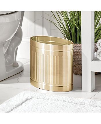 mDesign Slim Oval Steel Gallon Trash Can Wastebasket, Garbage Bin ...