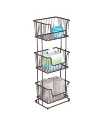 mDesign Tall Standing Bathroom Shelf Holder Rack - 3 Metal Wire Baskets ...