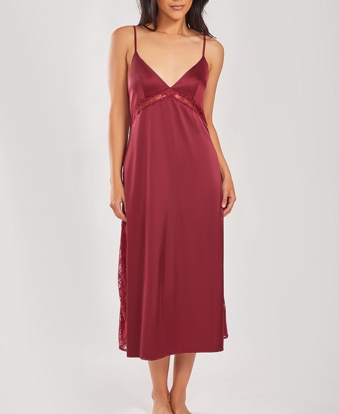 iCollection Women's Silky Open Back Nightgown with Lace Trims - Macy's