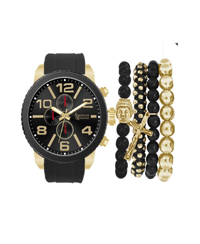 American Exchange Men's Quartz Black Rubber Watch 51mm Gift Set - Macy's