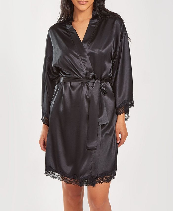iCollection Women's Silky Laced Trim Short Robe - Macy's