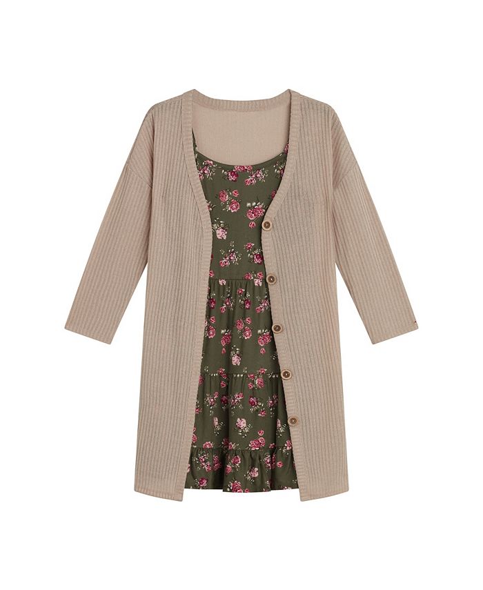 Beautees Big Girls Printed Knit Dress and Cardigan, 2-Piece Set - Macy's