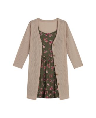 Beautees Big Girls Printed Knit Dress and Cardigan, 2-Piece Set - Macy's