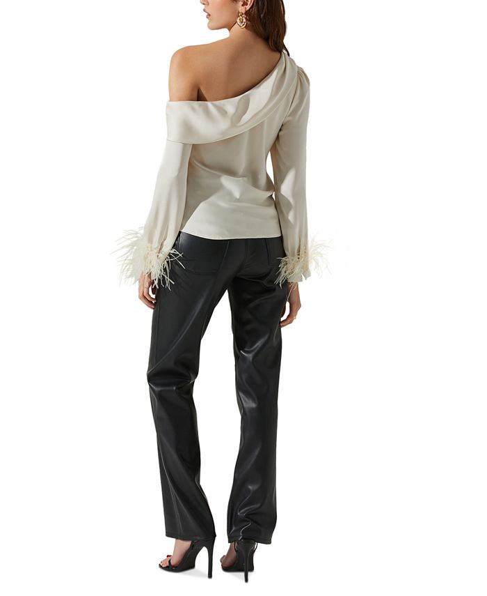 ASTR the Label Women's Dawn One-Shoulder Feather-Cuff Top - Macy's