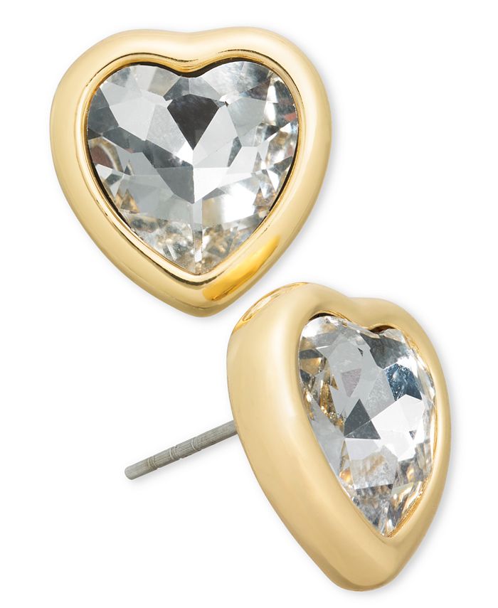 On 34th Gold-Tone Crystal Heart Stud Earrings, Created for Macy's - Macy's