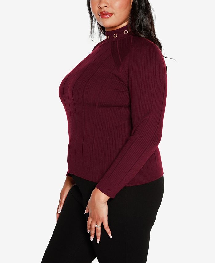 Belldini Plus Size Ribbed Grommet Sweater - Macy's