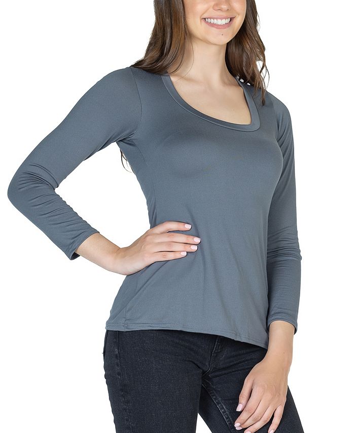 24seven Comfort Apparel Women's Long Sleeve Scoop Neck Top - Macy's